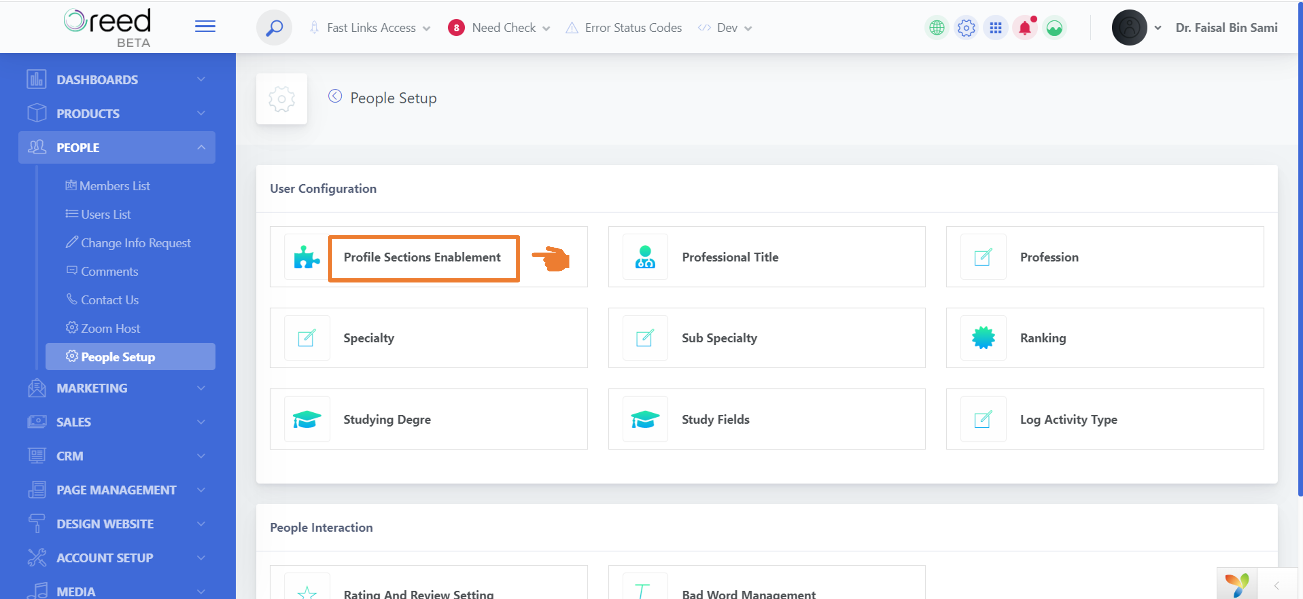 Profile Sections Enablement – Oreed